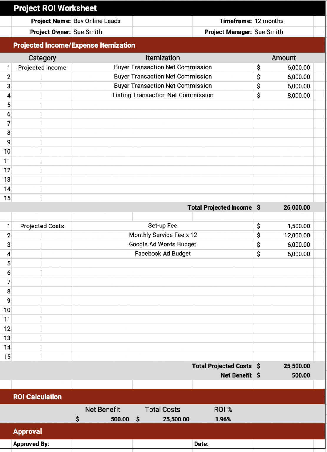Project ROI Worksheet