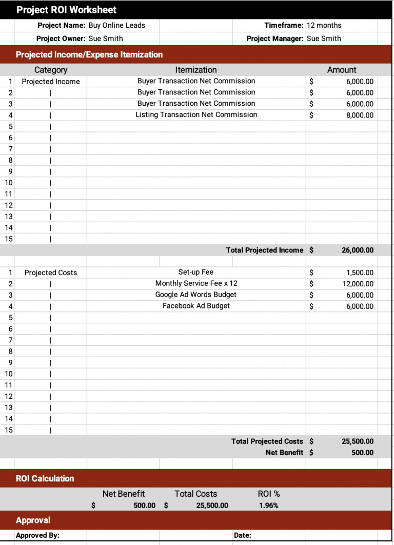 Project ROI Worksheet